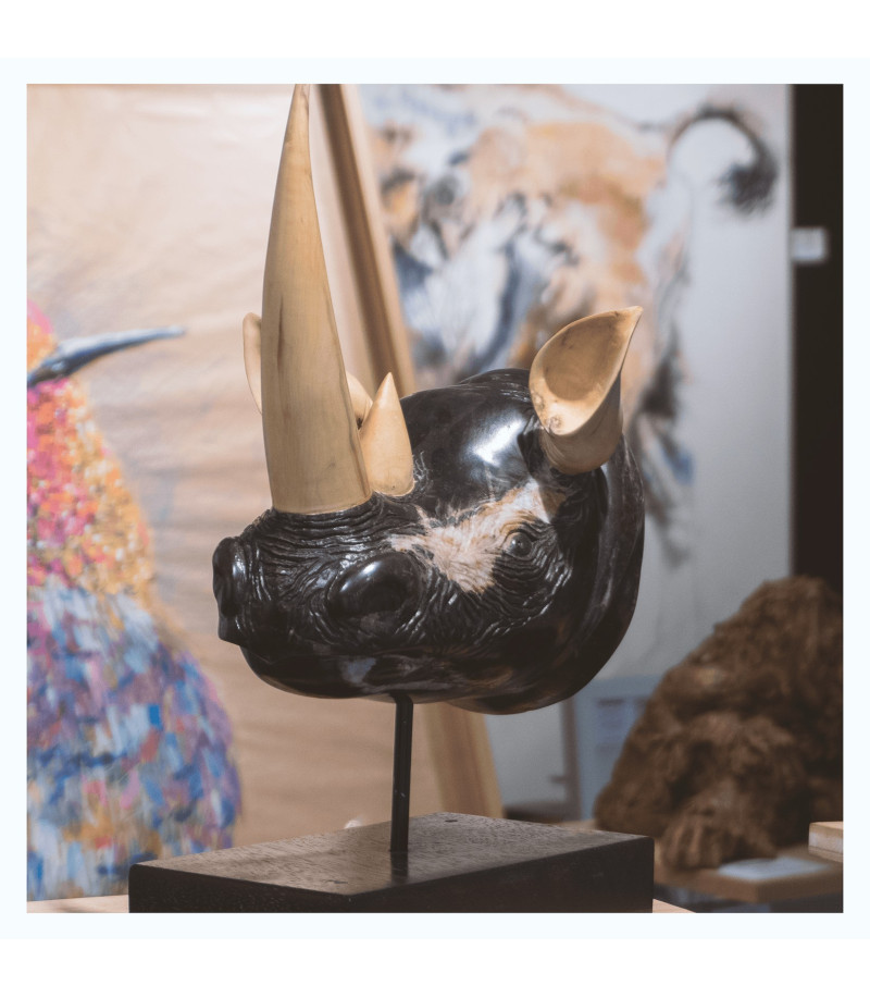 Sculpture | Tête de rhinocéros | Yann Fustec | Animal-Art-Gallery-Paris